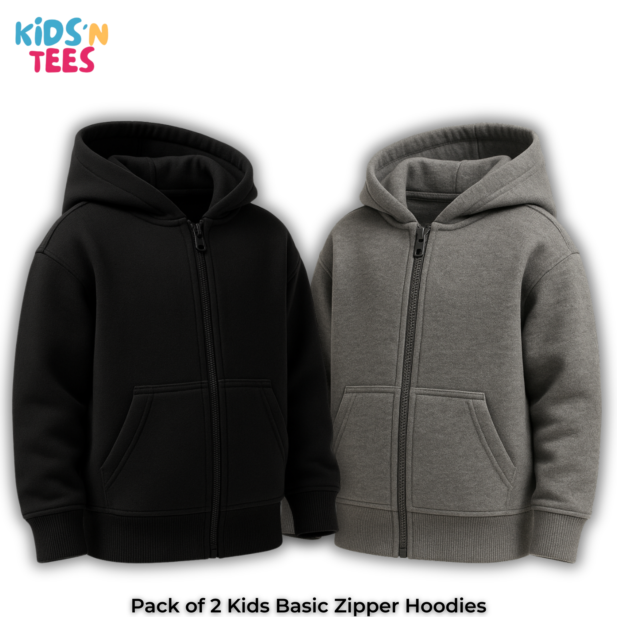 Pack of 2 Basic Zipper Hoodies for Kids | Soft Fleece Zip-Up Hoodies ...